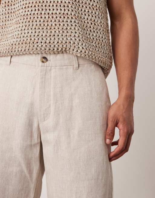 Mango premium linen shorts in beige | ASOS