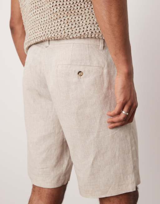 Mango premium linen shorts in beige | ASOS