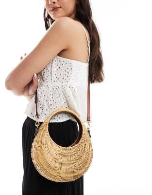 Mango - Premium - Naturfarvet halvmåneformet taske i vævet materiale | ASOS