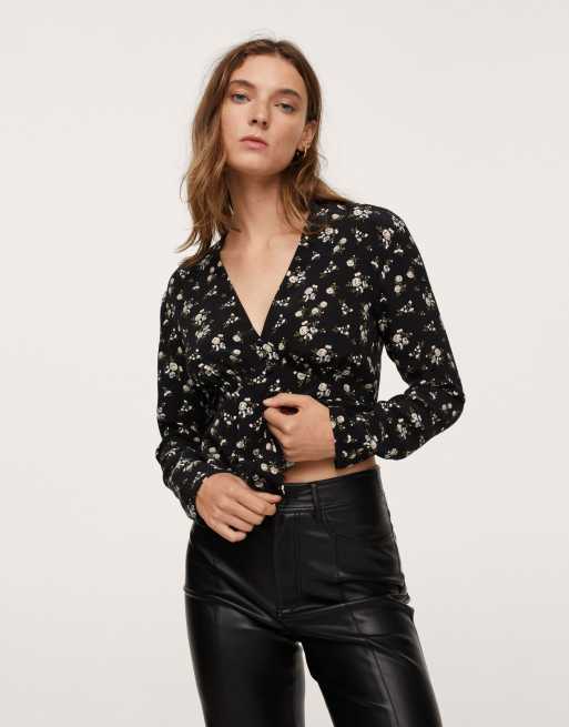 Mango printed floral blouse in black | ASOS