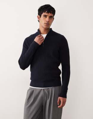 Mango - Pull en coton mélangé avec col zippé - Bleu marine | ASOS