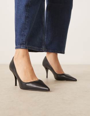 Mango - Puntige leren schoenen met hak in zwart | ASOS
