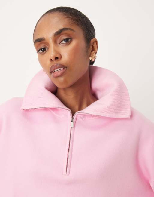 Mango quarter zip polo sweater in pink | ASOS