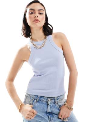 Mango racer front tank top in light blue | ASOS