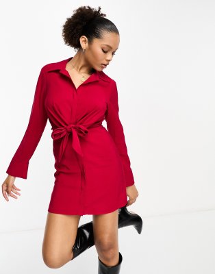 Mango - Robe avec liens à la taille - Rouge | ASOS