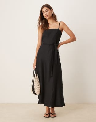Mango - Robe caraco longue en coton à ceinture - Noir | ASOS