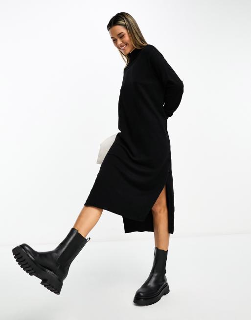 Mango - Robe mi-longue en maille à col montant - Noir | ASOS