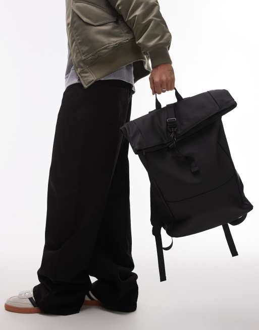 Mango roll top backpack in black | ASOS