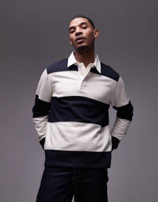 Mango - Rugbyshirt in marineblauwe en witte streep | ASOS