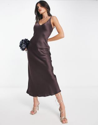 Mango satin midi dress in chocolate | ASOS