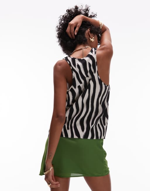 Mango satin zebra print tank top in white | ASOS