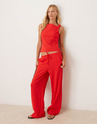 Mango sculpt twist shoulder tank top and drawstring pants set in red | ASOS