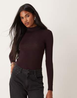 Mango second skin long sleeve t-shirt in burgundy | ASOS