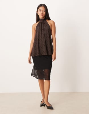 Mango sheer knee length skirt with slip in black | ASOS
