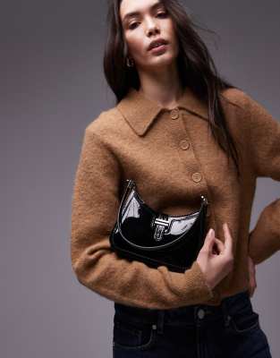 Mango shiny shoulder bag in black | ASOS