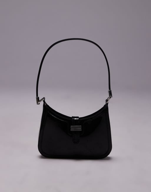 Mango shiny shoulder bag in black | ASOS