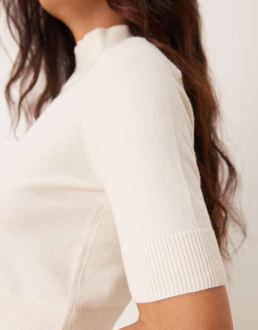Mango short sleeve wool mix knitted top in white | ASOS