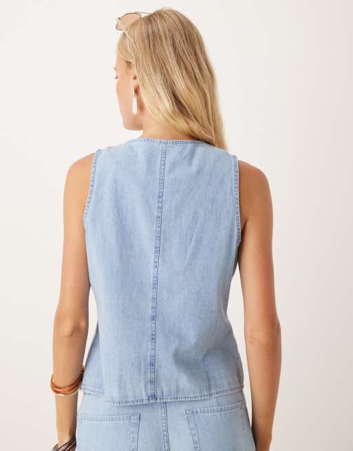 Mango slash neck denim vest in light wash blue - part of a set | ASOS