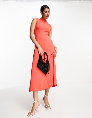 Mango sleeveless formal midi dress in red | ASOS