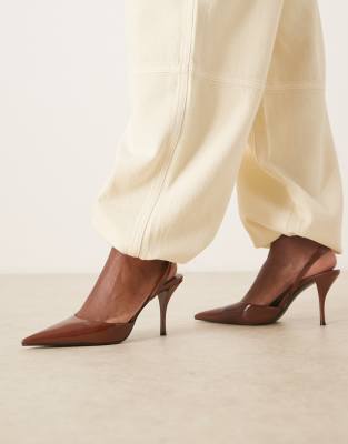 Mango - Slingback schoenen met hak in donkerbruin | ASOS