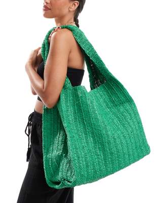 Mango slouchy raffia bag in green | ASOS