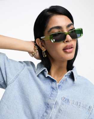Mango square sunglasses in green | ASOS
