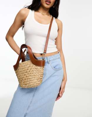 Mango straw bag with tan faux leather straps | ASOS