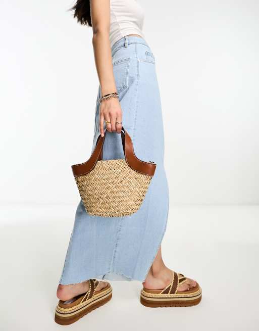 Mango straw bag with tan faux leather straps | ASOS