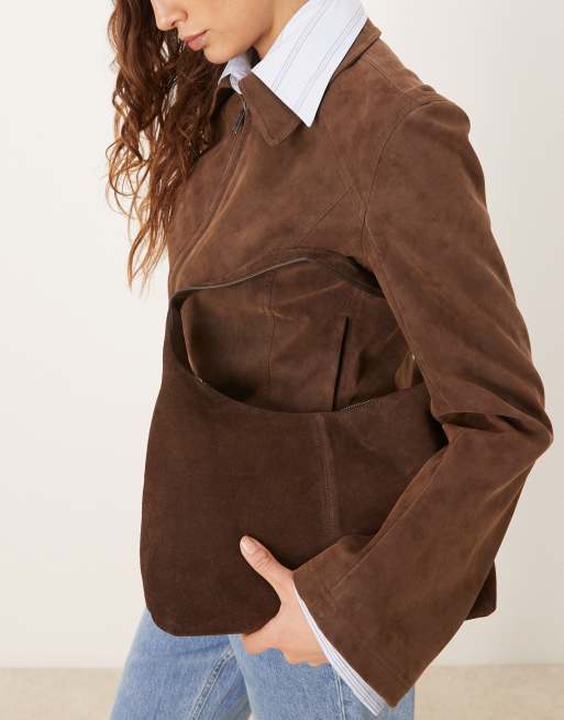 Mango suede shoulder bag in brown | ASOS