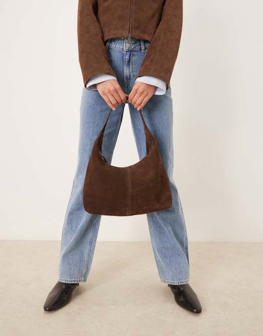 Mango suede shoulder bag in brown | ASOS