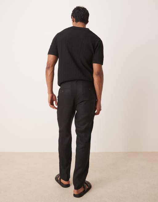 Mango super slim linen trousers in black | ASOS