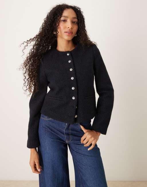 Mango tailored jacket with statement buttons in navy | ASOS