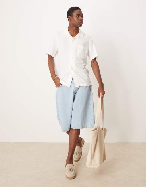 Mango textured cotton short sleeve shirt in cream | ASOS
