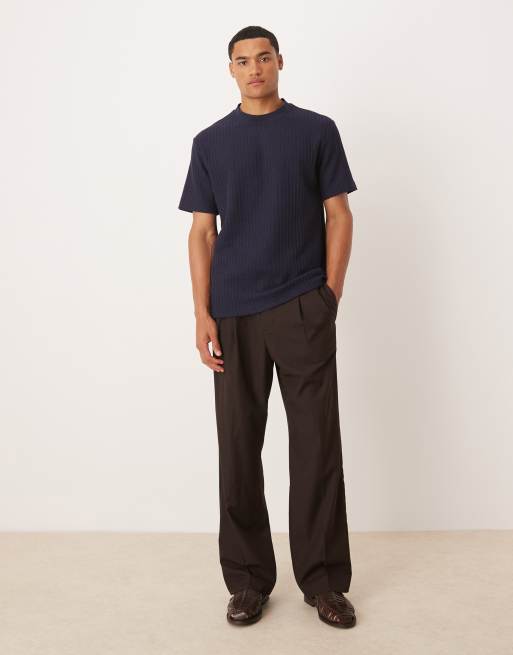 Mango textured rib knit t-shirt in navy | ASOS