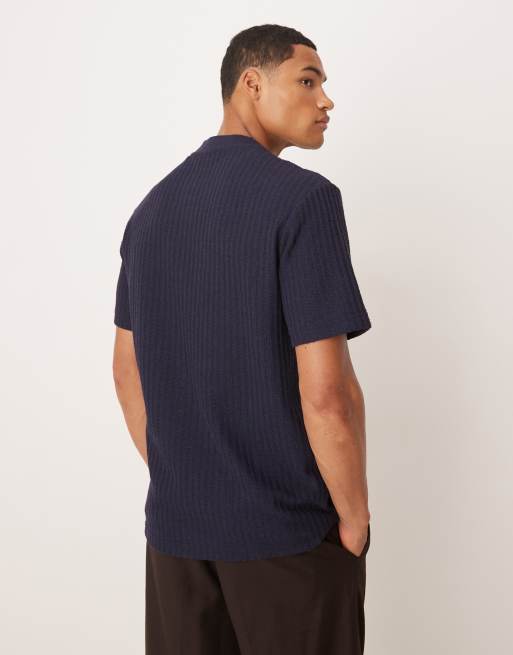 Mango textured rib knit t-shirt in navy | ASOS