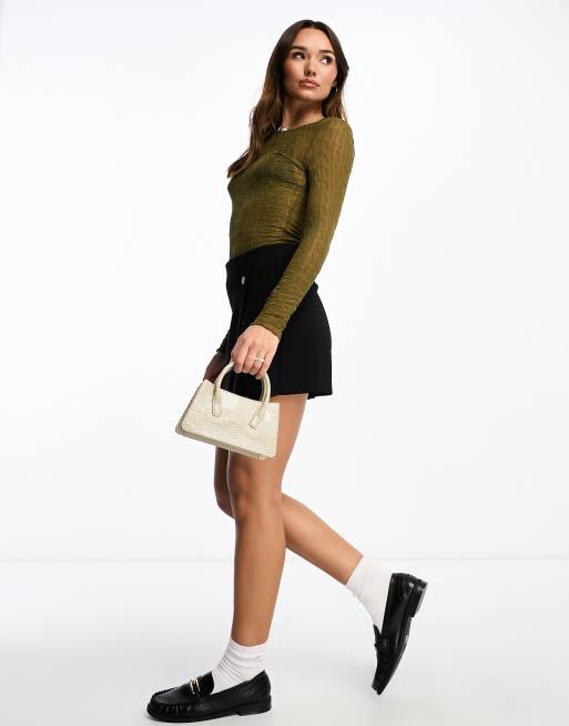 Mango textured sheer long sleeve t-shirt in khaki | ASOS