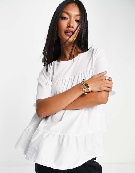 Mango tiered oversized tee in white | ASOS