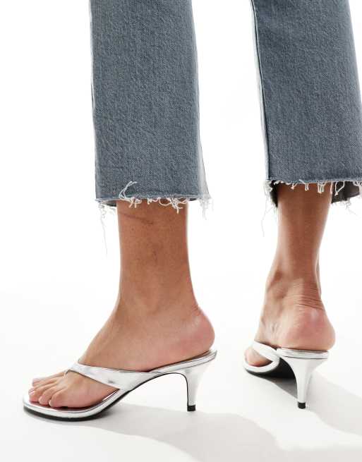 Mango toe thong heeled sandal in silver | ASOS