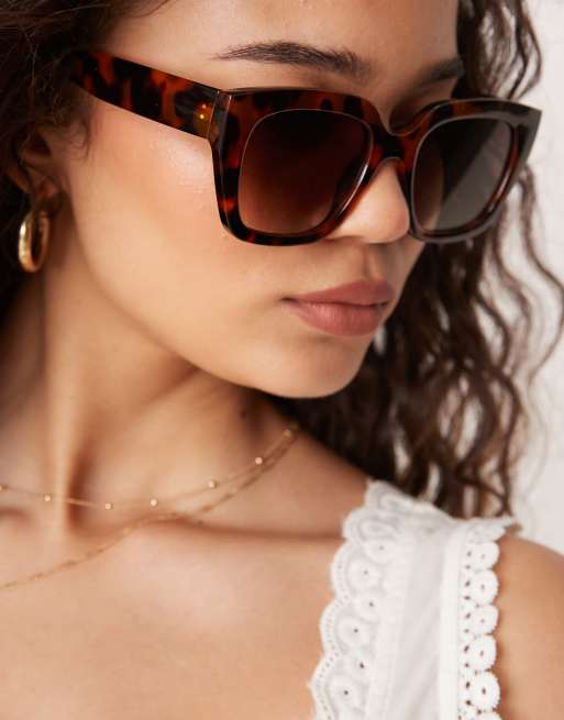Mango tortoise shell square frame sunglasses in brown | ASOS