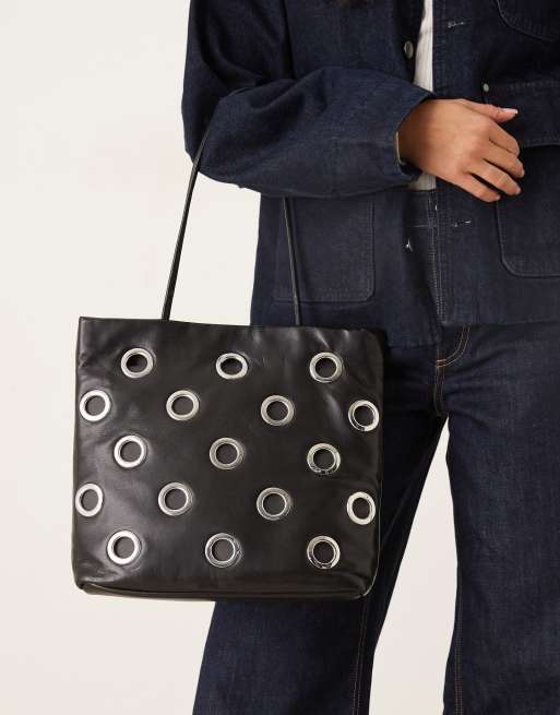 Mango tote bag with grommets in black | ASOS