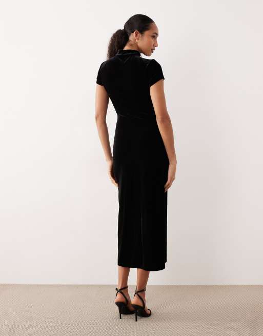 Mango velvet cut out maxi dress in black | ASOS