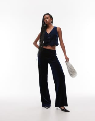 Mango velvet set in navy | ASOS