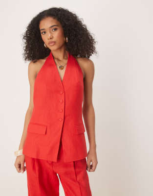 Mango - Veston d'ensemble dos nu en lin - Rouge | ASOS
