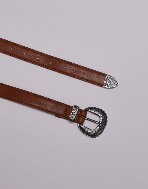 Mango western buckle belt in tan | ASOS
