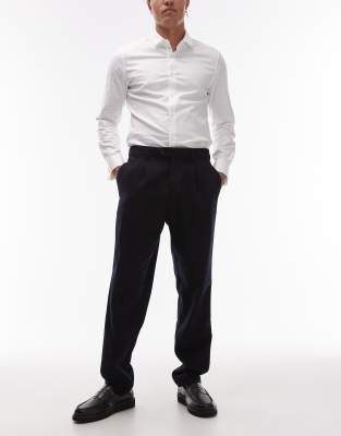 Mango wool mix tailored trouser in navy | ASOS