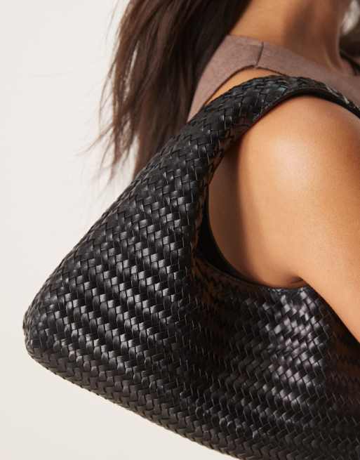 Mango woven leather handbag in black | ASOS