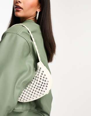 Mango woven leather shoulder bag in white | ASOS