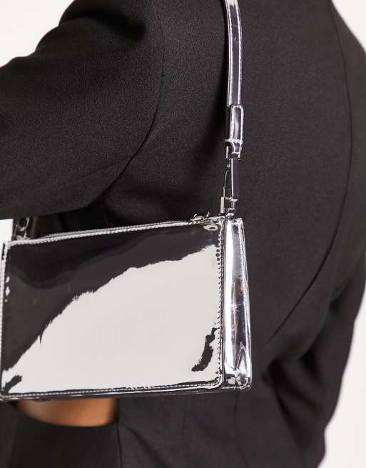 Mango x Camille rectangle shoulder bag in chrome | ASOS