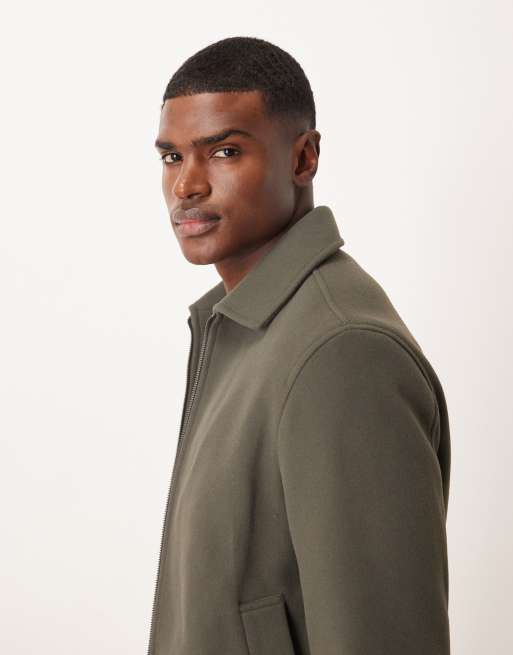 Mango zip through relaxed fit short jacket in khaki | ASOS