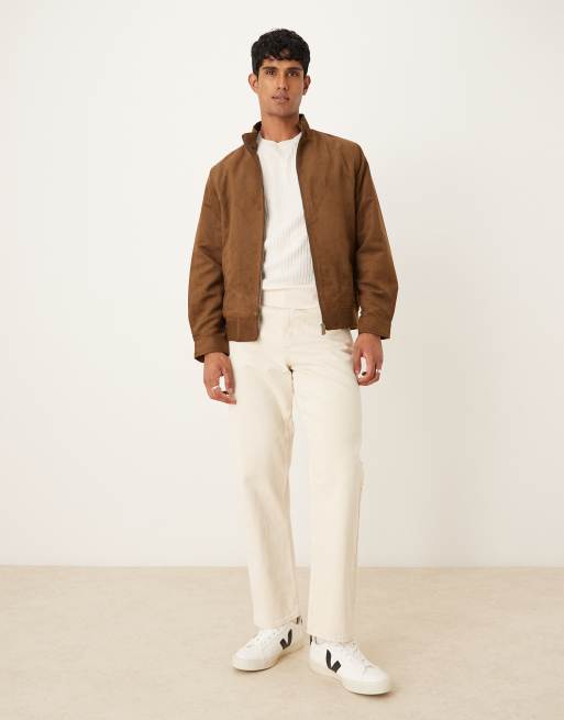Mango zip up funnel neck jacket in dark brown | ASOS